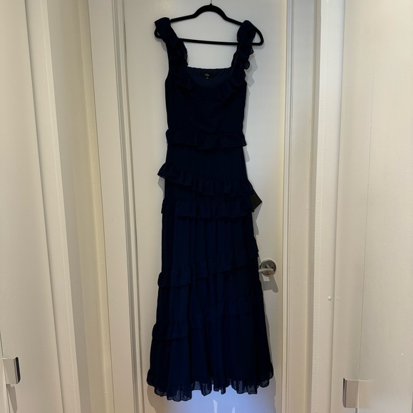 Lulus | Dresses | Nwt Lulus Compelling Romantic Dark Blue Ruffled ...